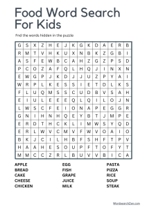 Food Word Search For Kids Free Printable PDF File - WordsearchZen.com