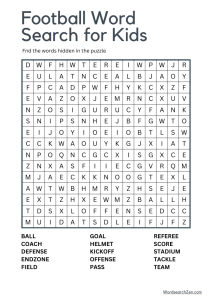 Football Word Search For Kids Free Printable PDF File - WordsearchZen.com
