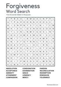 Forgiveness Word Search Free Printable PDF File - WordsearchZen.com