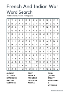 French And Indian War Word Search Free Printable PDF File ...