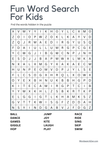 Fun Word Search For Kids Free Printable PDF File - WordsearchZen.com