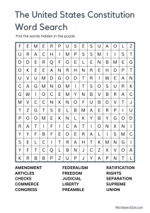 The United States Constitution Word Search Free Printable PDF File ...
