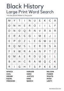 Black History Large Print Word Search Free Printable PDF File ...