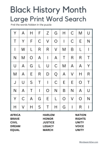 Black History Month Large Print Word Search Free Printable PDF File ...