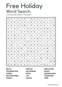 Free Holiday Word Search Free Printable PDF File - WordsearchZen.com