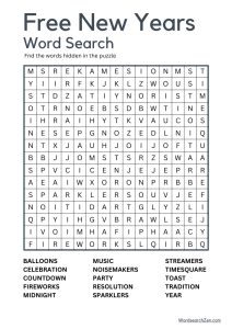 Free New Years Word Search Free Printable PDF File - WordsearchZen.com