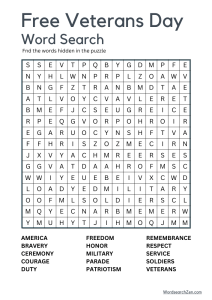 Free Veterans Day Word Search Free Printable PDF File - WordsearchZen.com