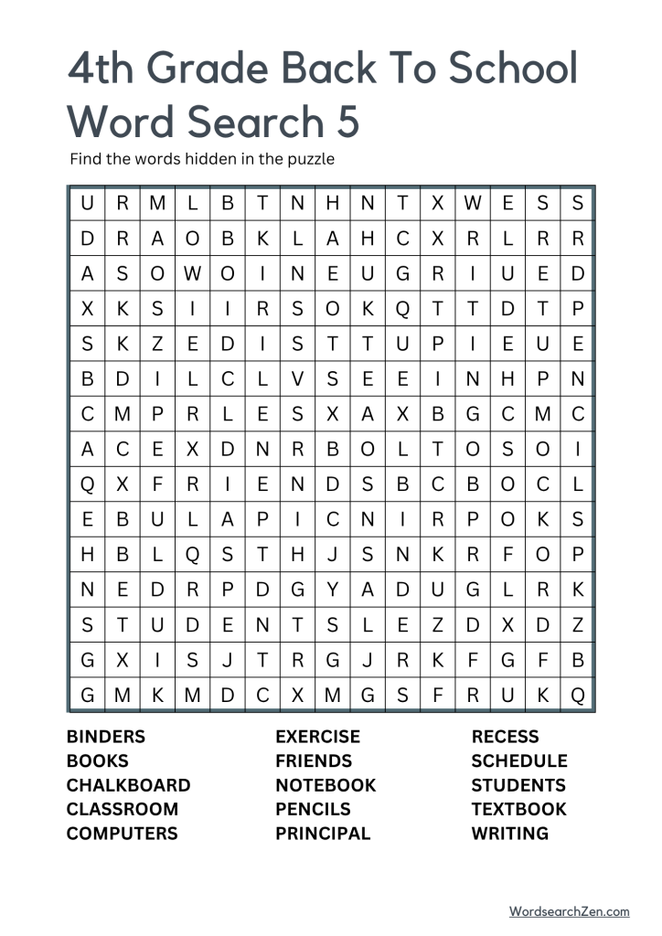 4th Grade Back To School Word Search Free Printable PDF File ...
