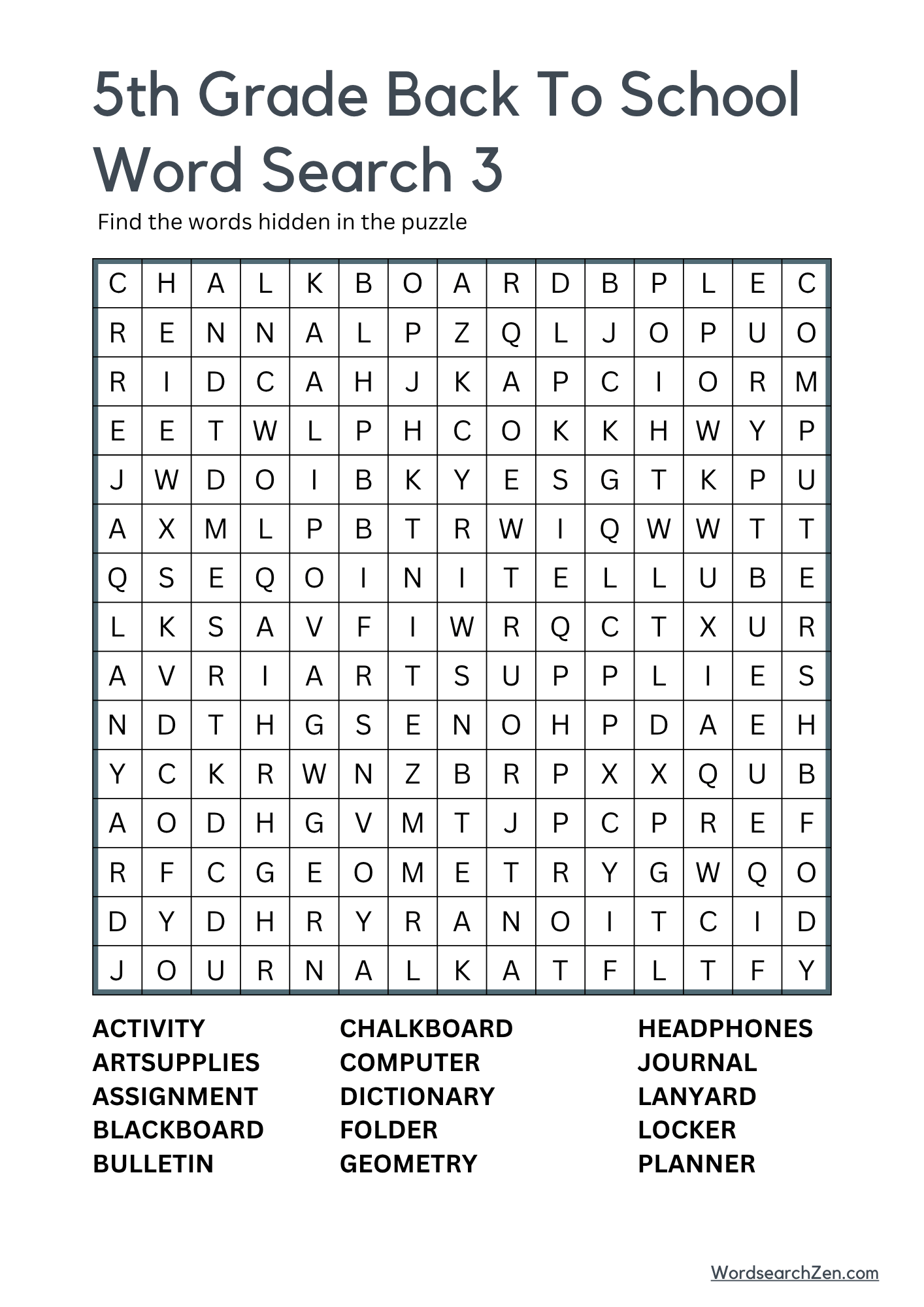 5th Grade Back To School Word Search Free Printable PDF File ...