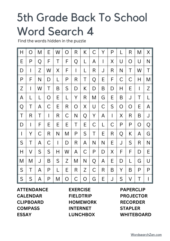 5th Grade Back To School Word Search Free Printable PDF File ...