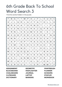 6th Grade Back To School Word Search Free Printable PDF File ...