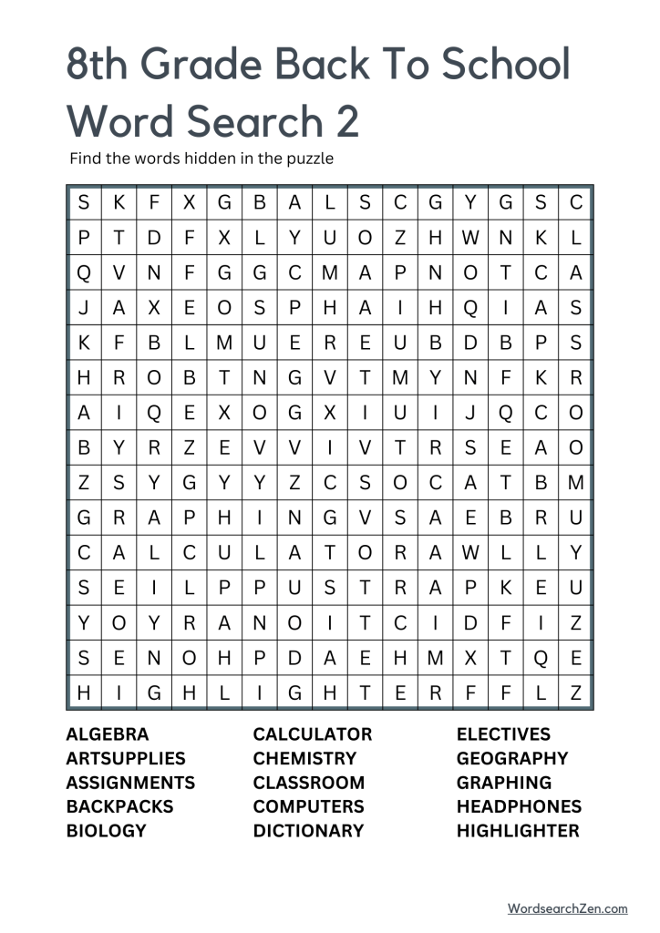 8th Grade Back To School Word Search Free Printable PDF File ...