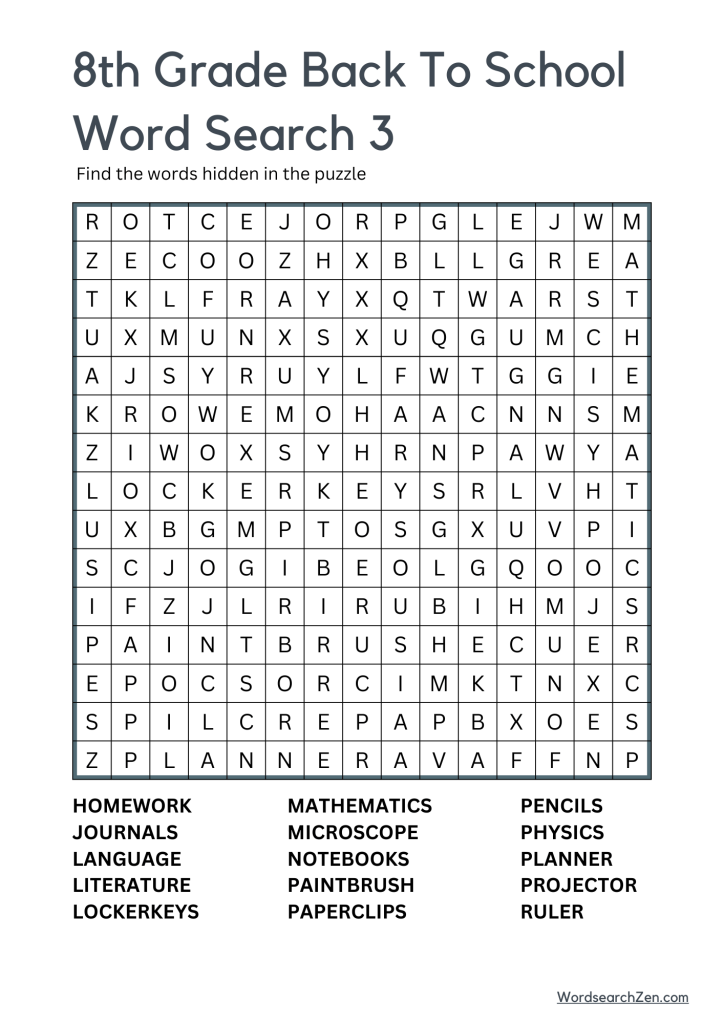 8th Grade Back To School Word Search Free Printable PDF File ...