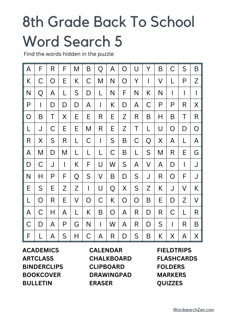 8th Grade Back To School Word Search Free Printable PDF File ...