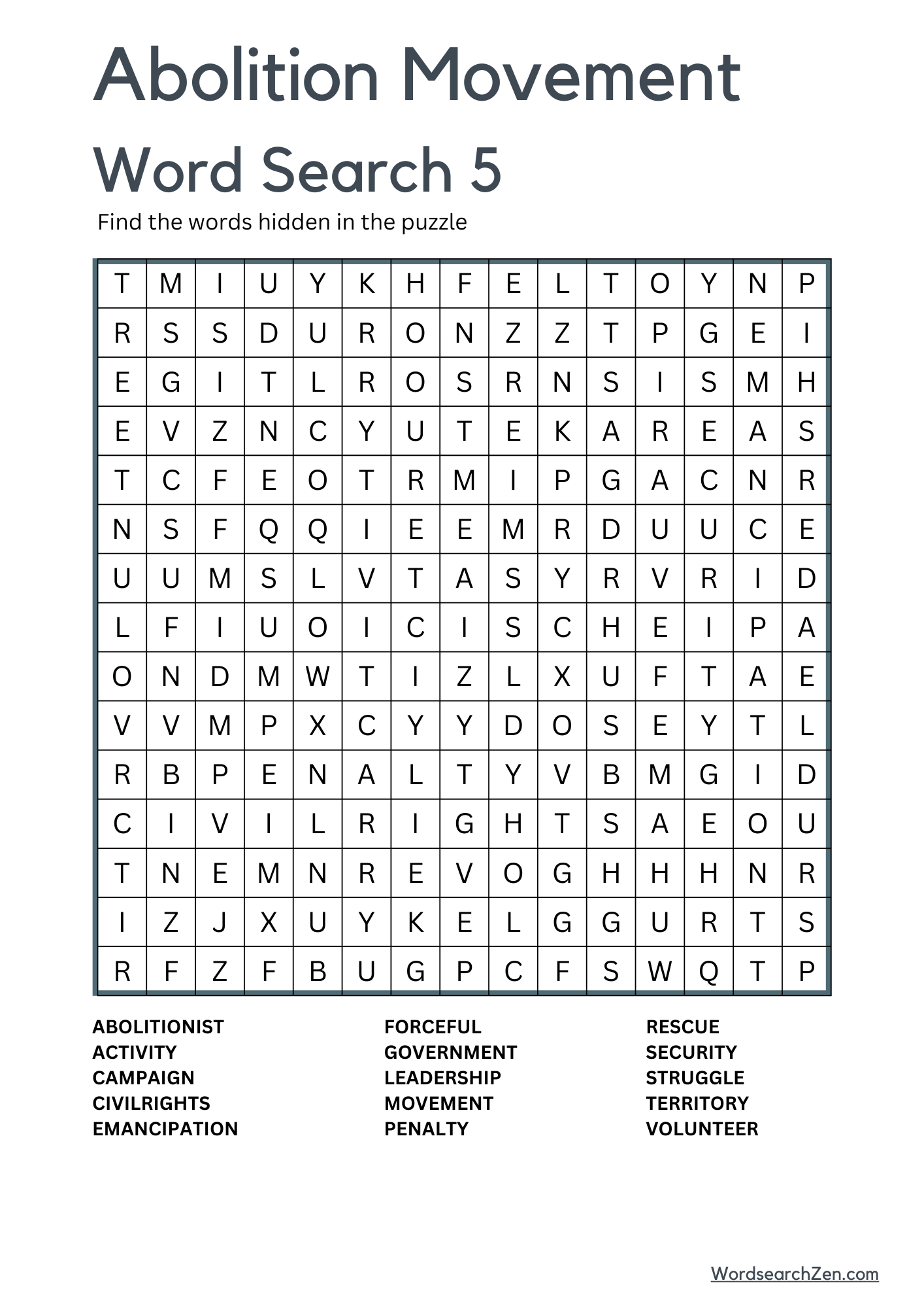 Abolition Movement Word Search 2 Free Printable PDF File ...