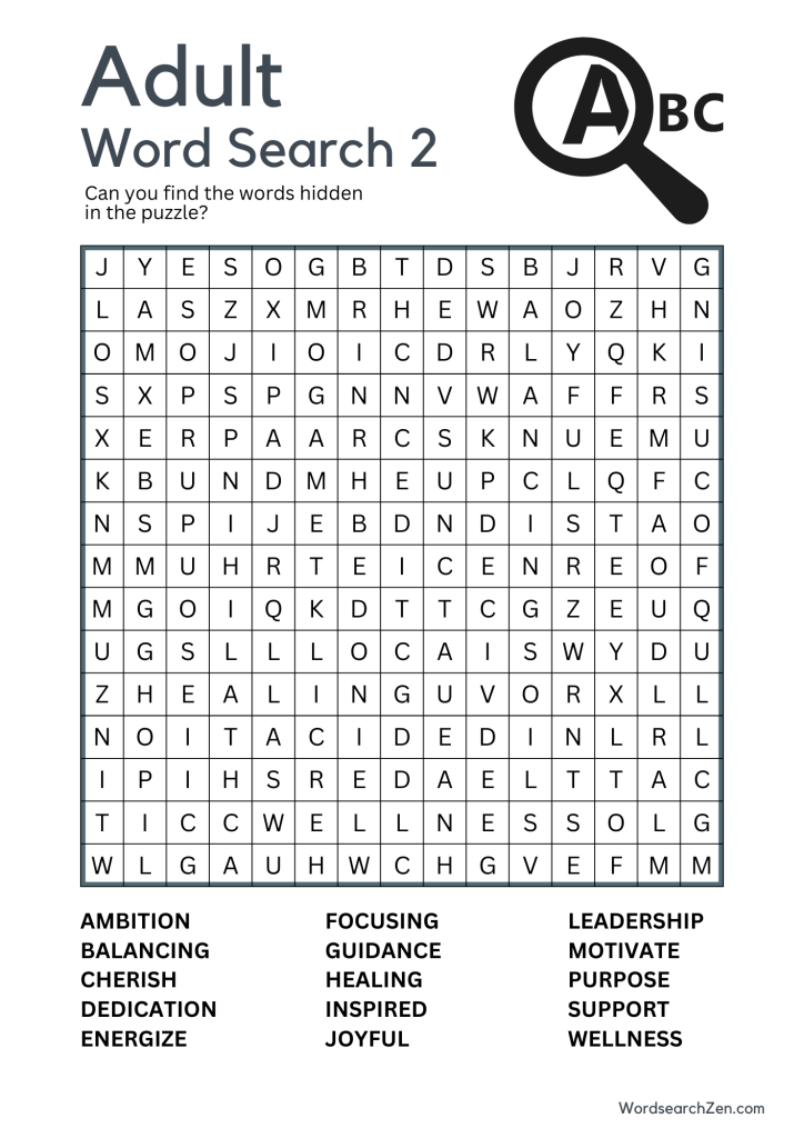 Adult Word Search 18 Free Printable PDF File - WordsearchZen.com