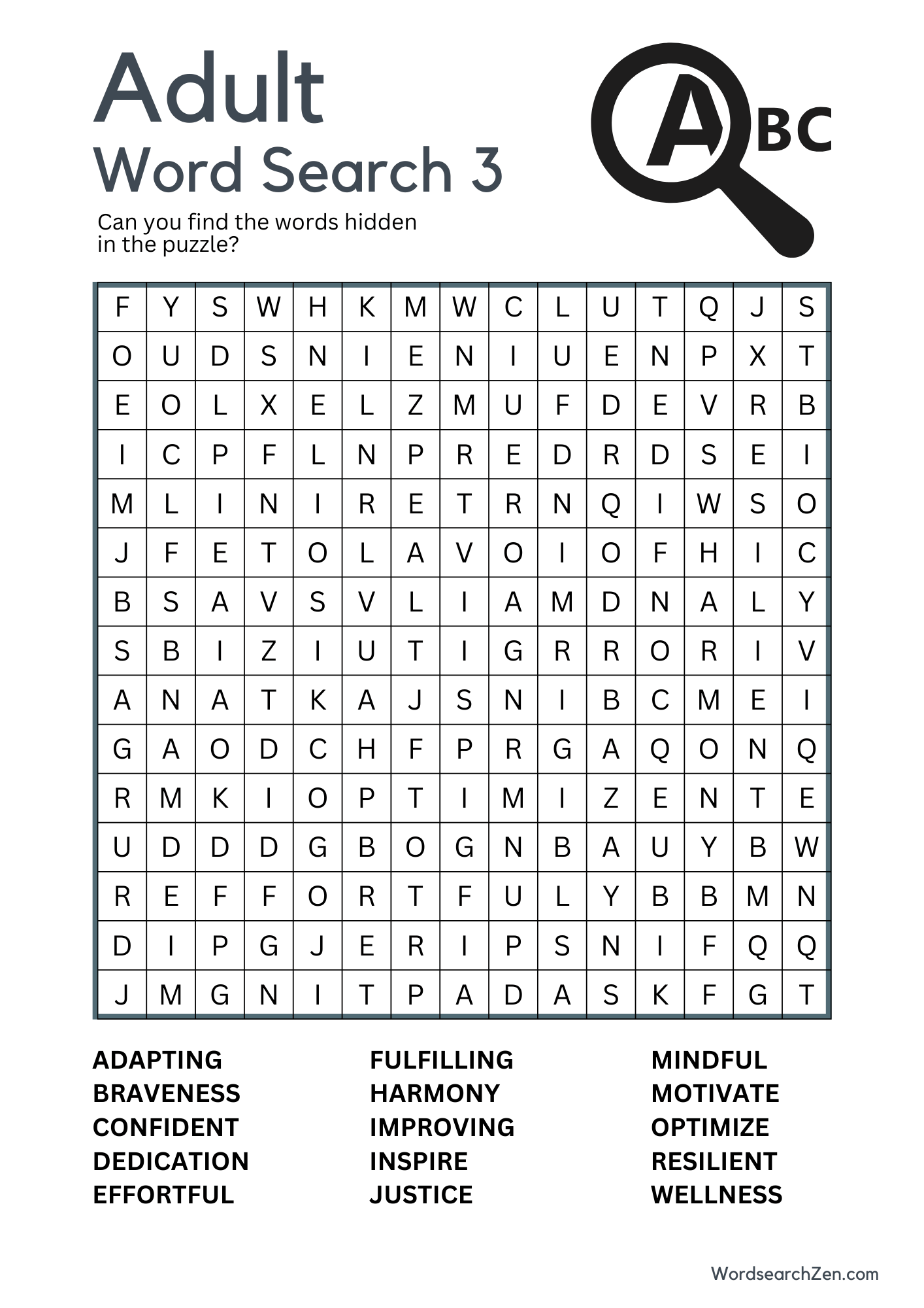 Adult Word Search 4 Free Printable PDF File - WordsearchZen.com