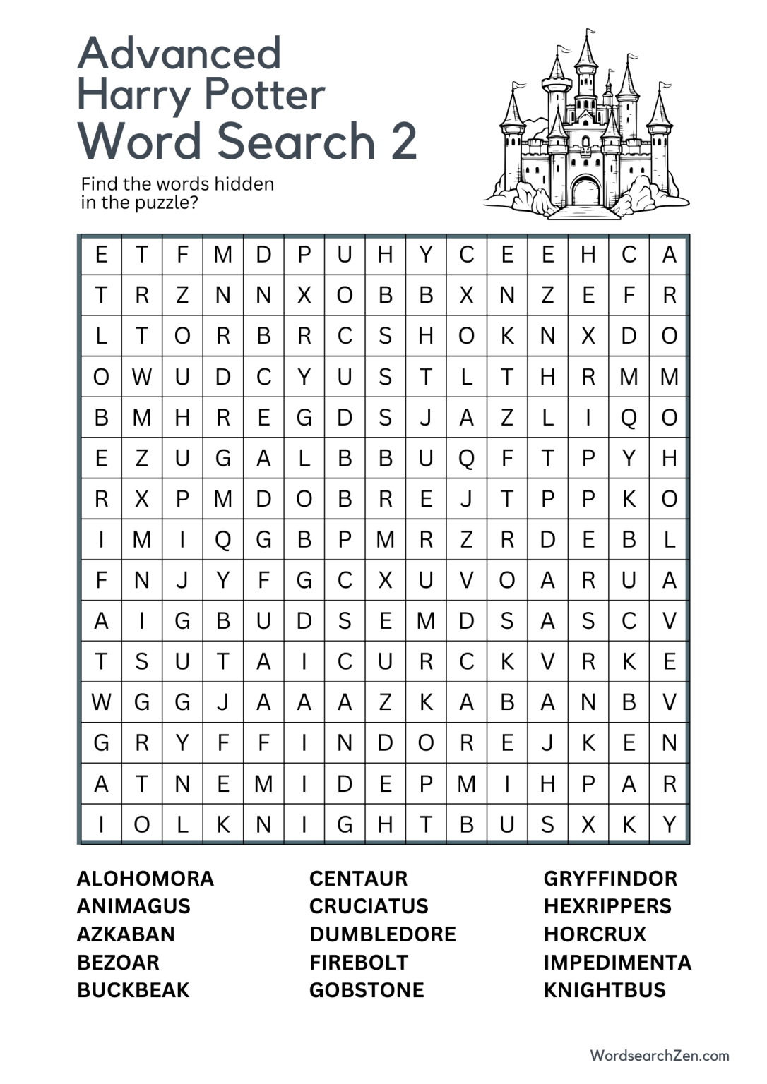 Advanced Harry Potter Word Search Free Printable PDF File ...