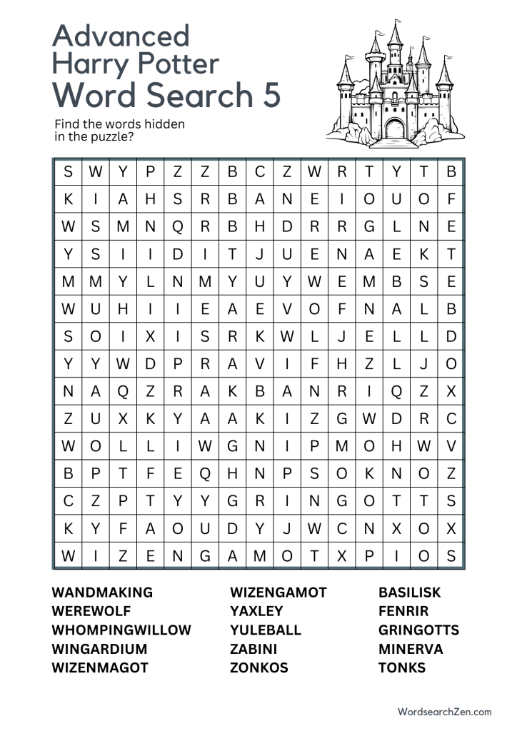 Advanced Harry Potter Word Search Free Printable PDF File ...