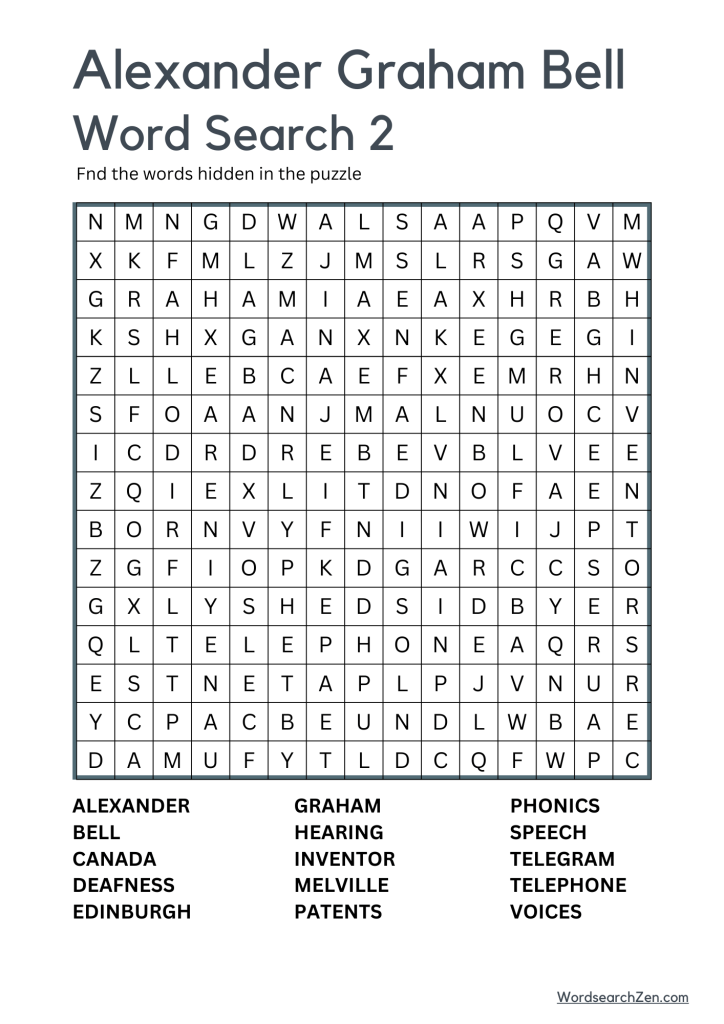 Alexander Graham Bell Word Search Free Printable PDF File ...