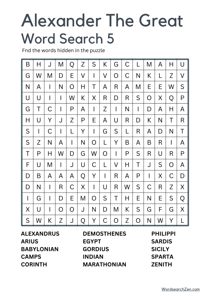 Alexander The Great Word Search Free Printable PDF File - WordsearchZen.com