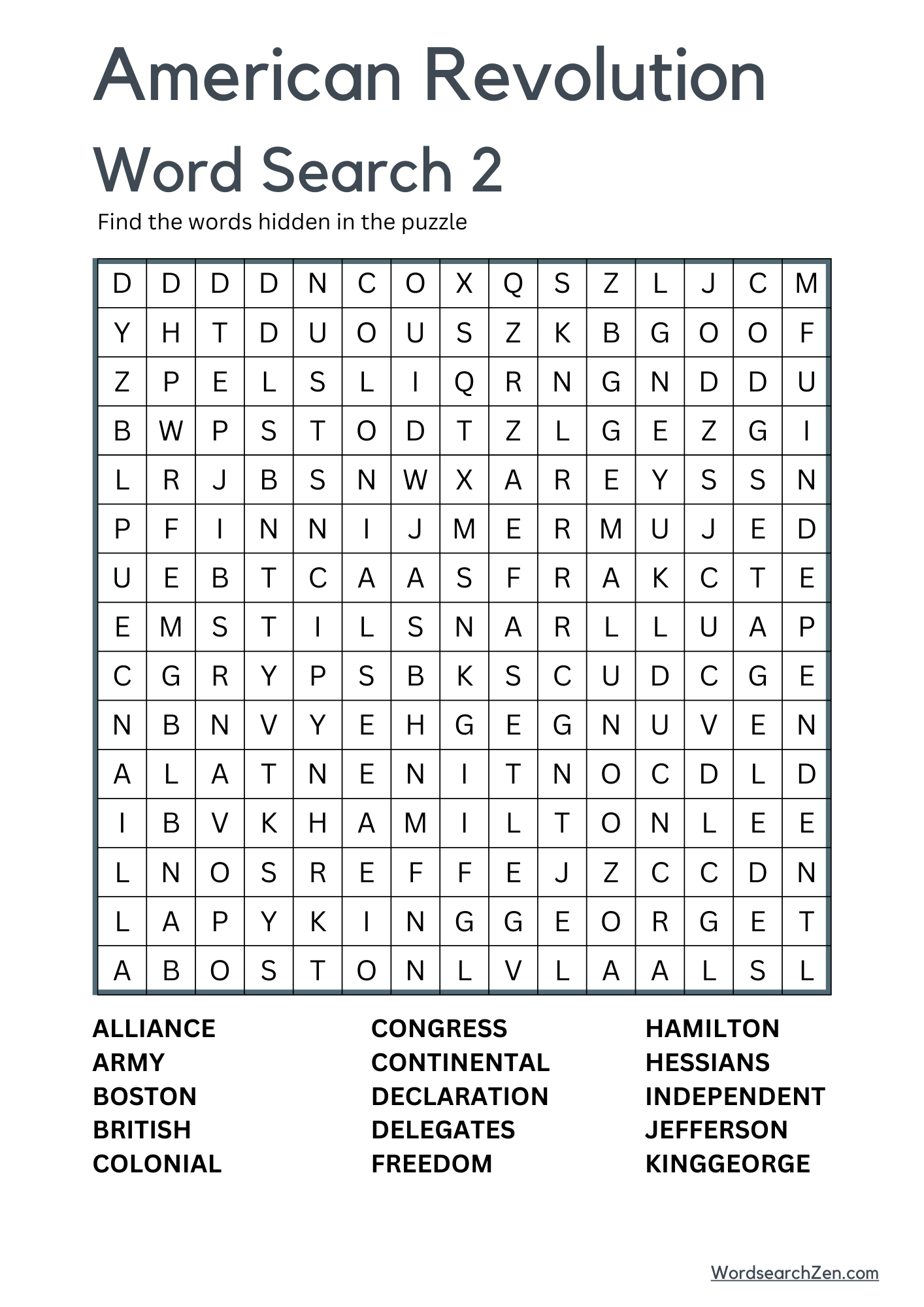 American Revolution Word Search 3 Free Printable PDF File ...