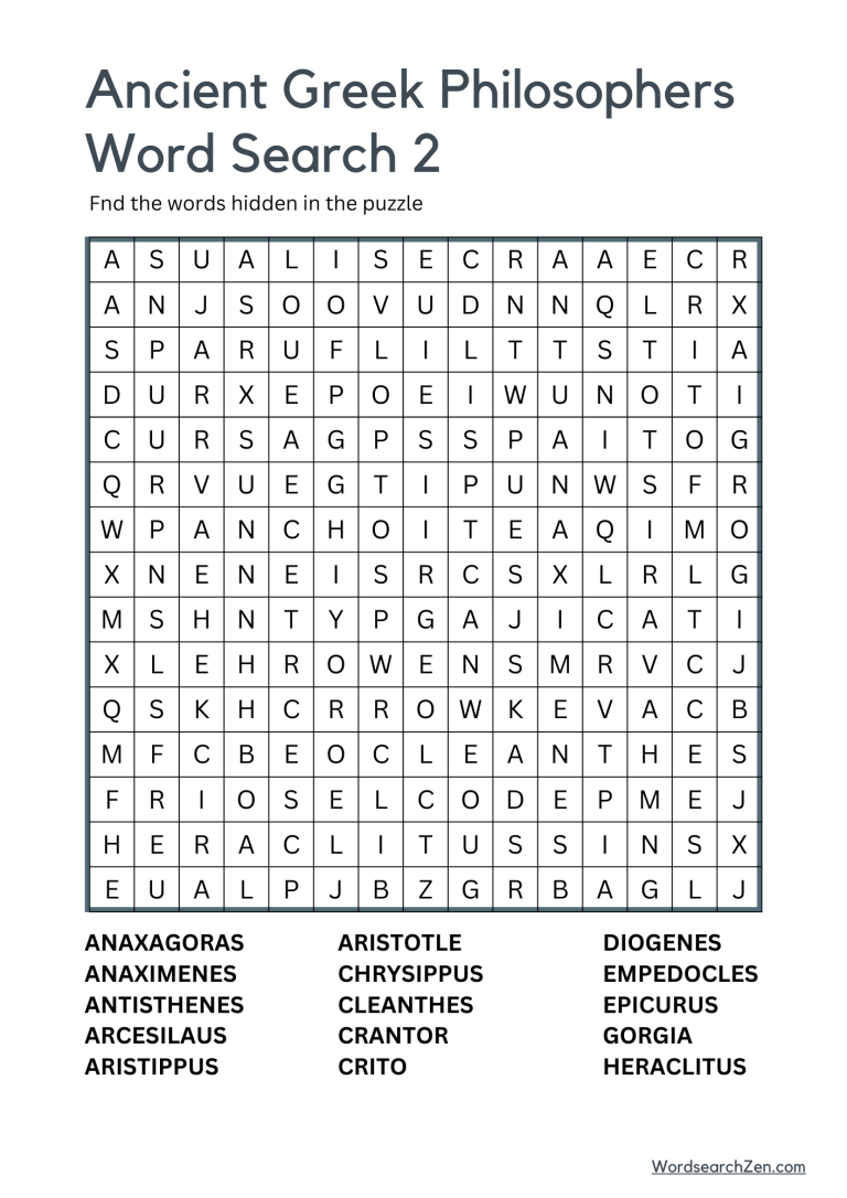 Ancient Greek Philosophers Word Search Free Printable PDF File ...