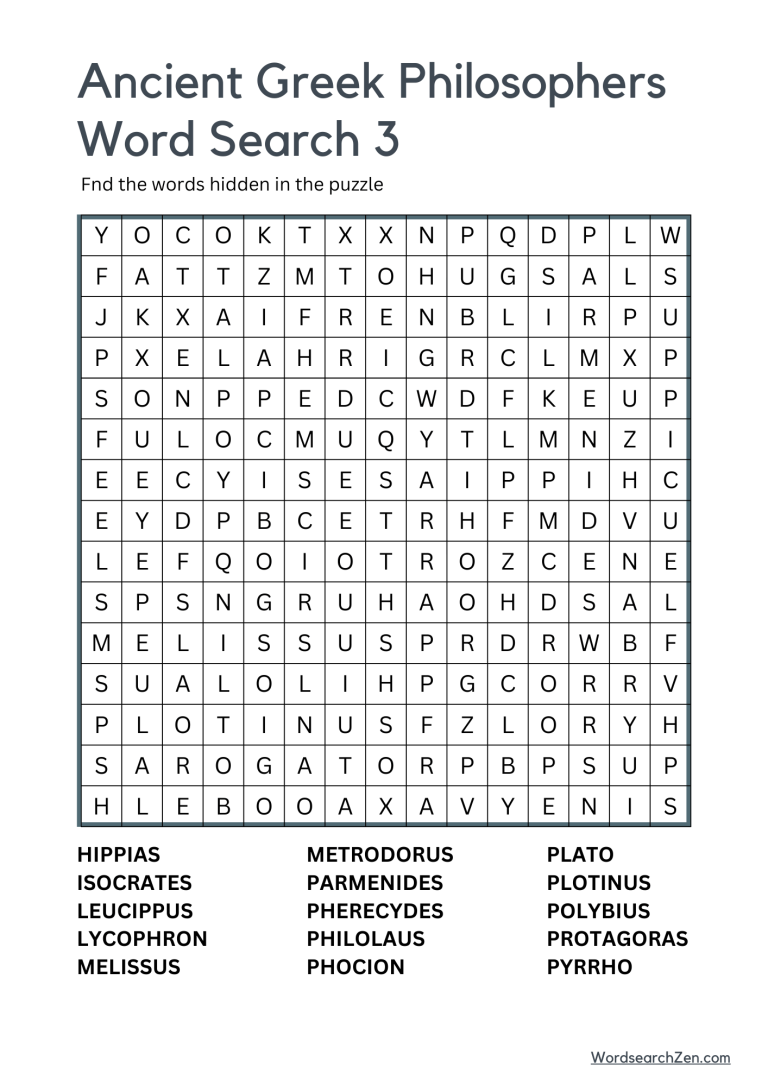 Ancient Greek Philosophers Word Search Free Printable PDF File ...