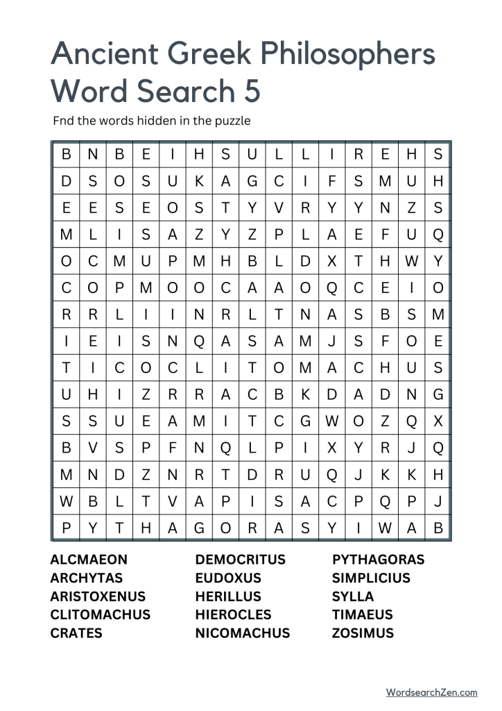 Ancient Greek Philosophers Word Search Free Printable PDF File ...