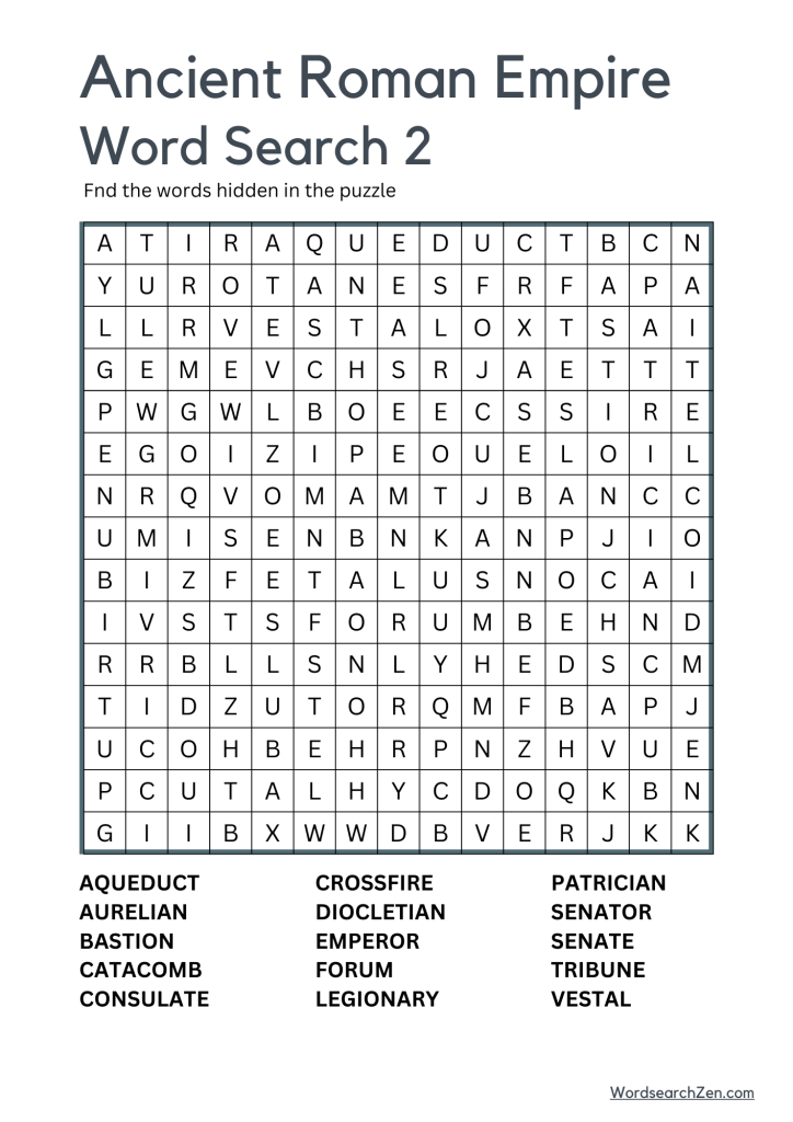 Ancient Roman Empire Word Search Free Printable PDF File ...