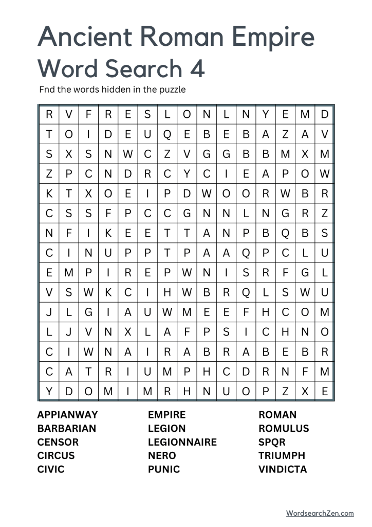 Ancient Roman Empire Word Search Free Printable PDF File ...