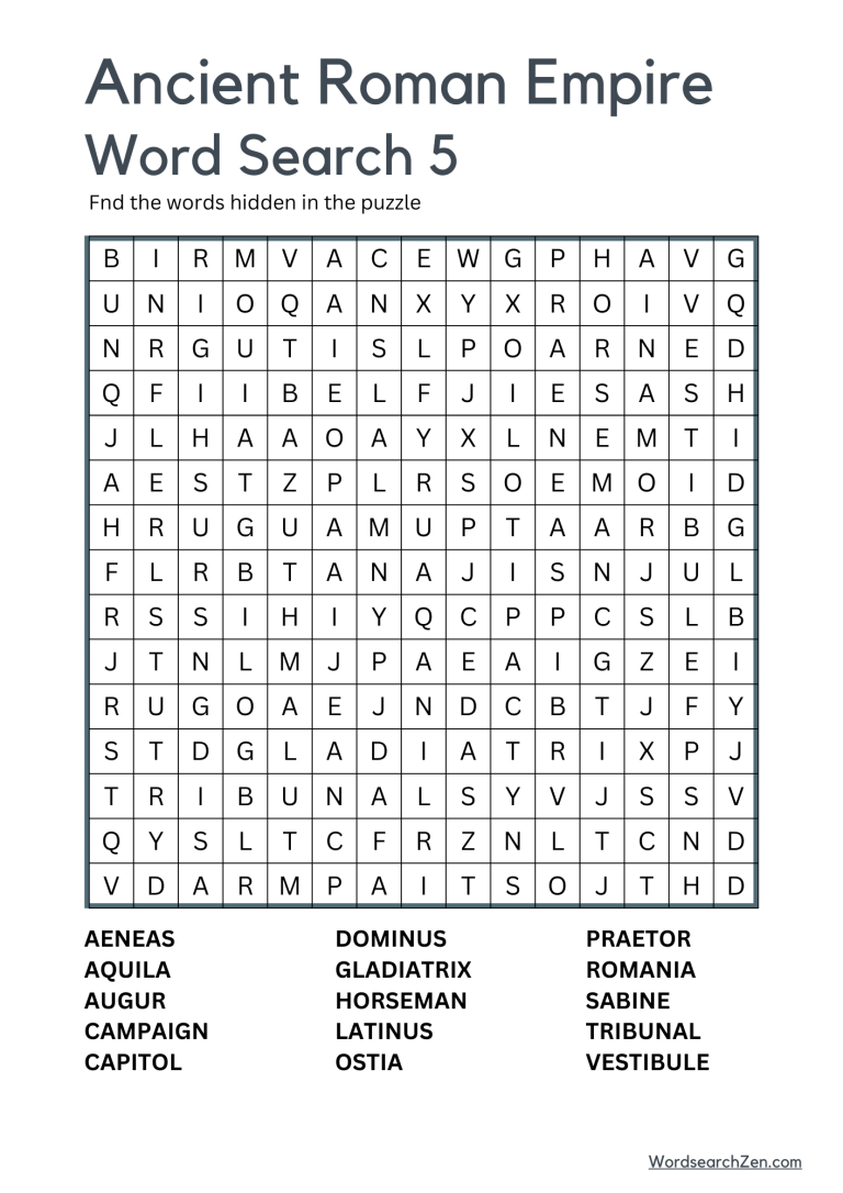 Ancient Roman Empire Word Search Free Printable PDF File ...