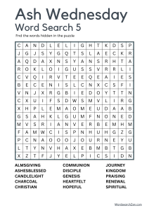 Ash Wednesday Word Search Free Printable PDF File - WordsearchZen.com