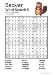 Beaver Word Search Free Printable PDF File - WordsearchZen.com