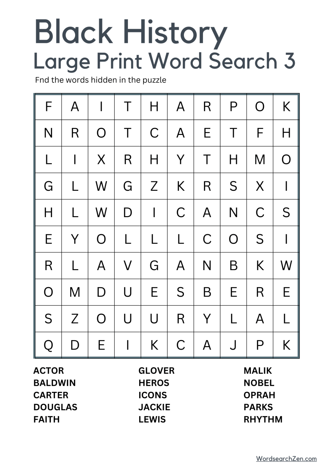 Black History Large Print Word Search Free Printable PDF File ...