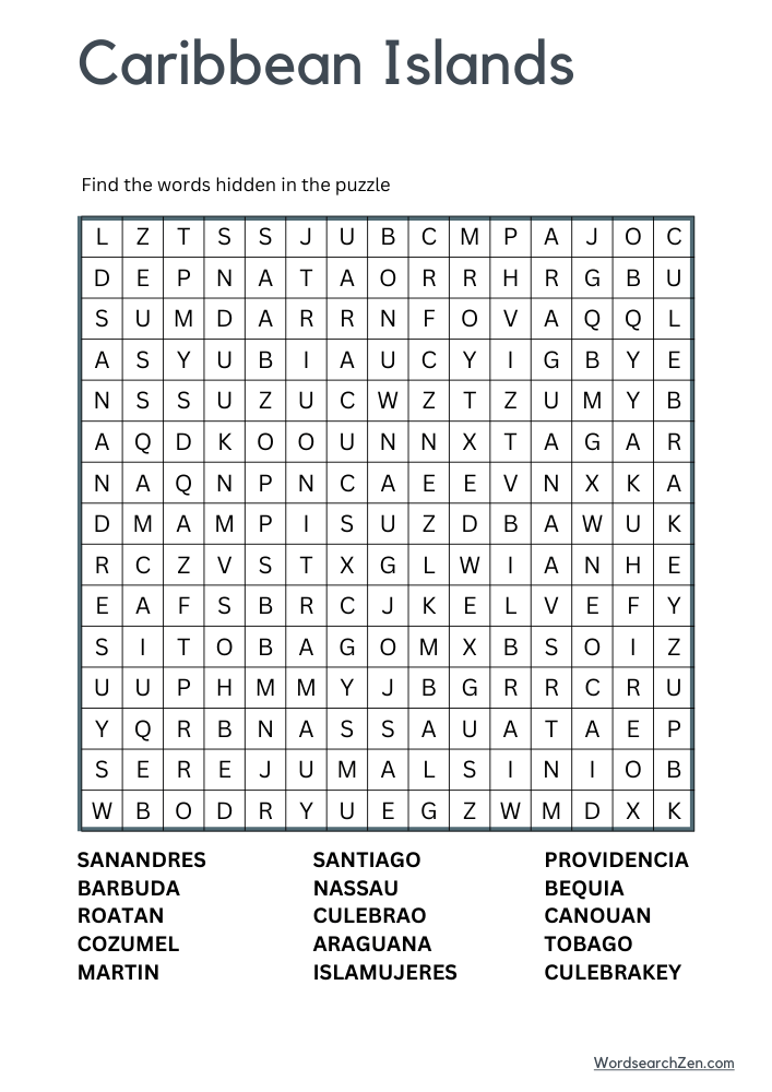 Caribbean Islands Word Search 13 Free Printable PDF File ...