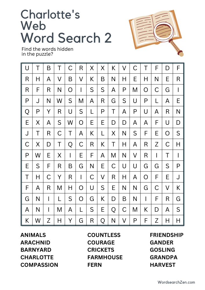 Charlottes Web Books Word Search Free Printable PDF File ...