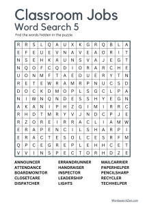 Classroom Jobs Word Search Free Printable PDF File - WordsearchZen.com